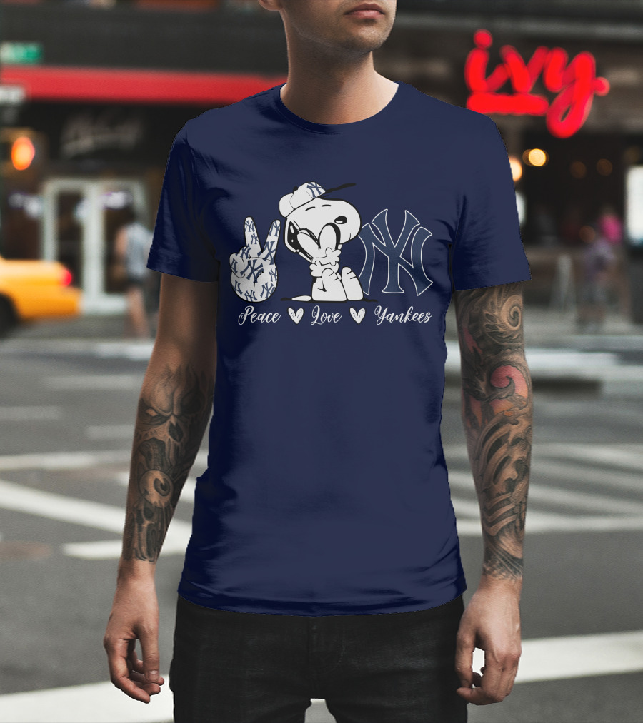 Peace Love Yankees Snoopy Ny Yankees T-Shirt