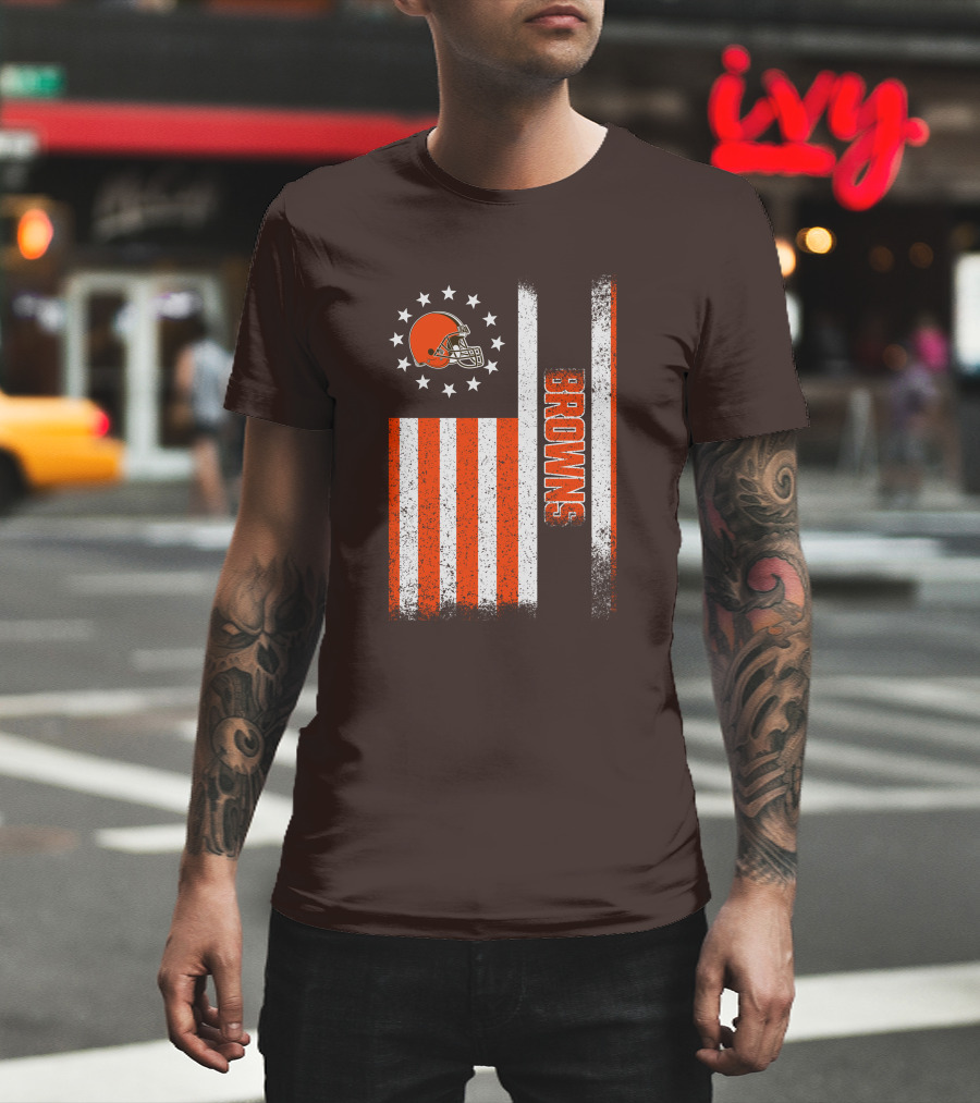 Cleveland Browns Flag Stars And Stripes Helmet Browns T-Shirt