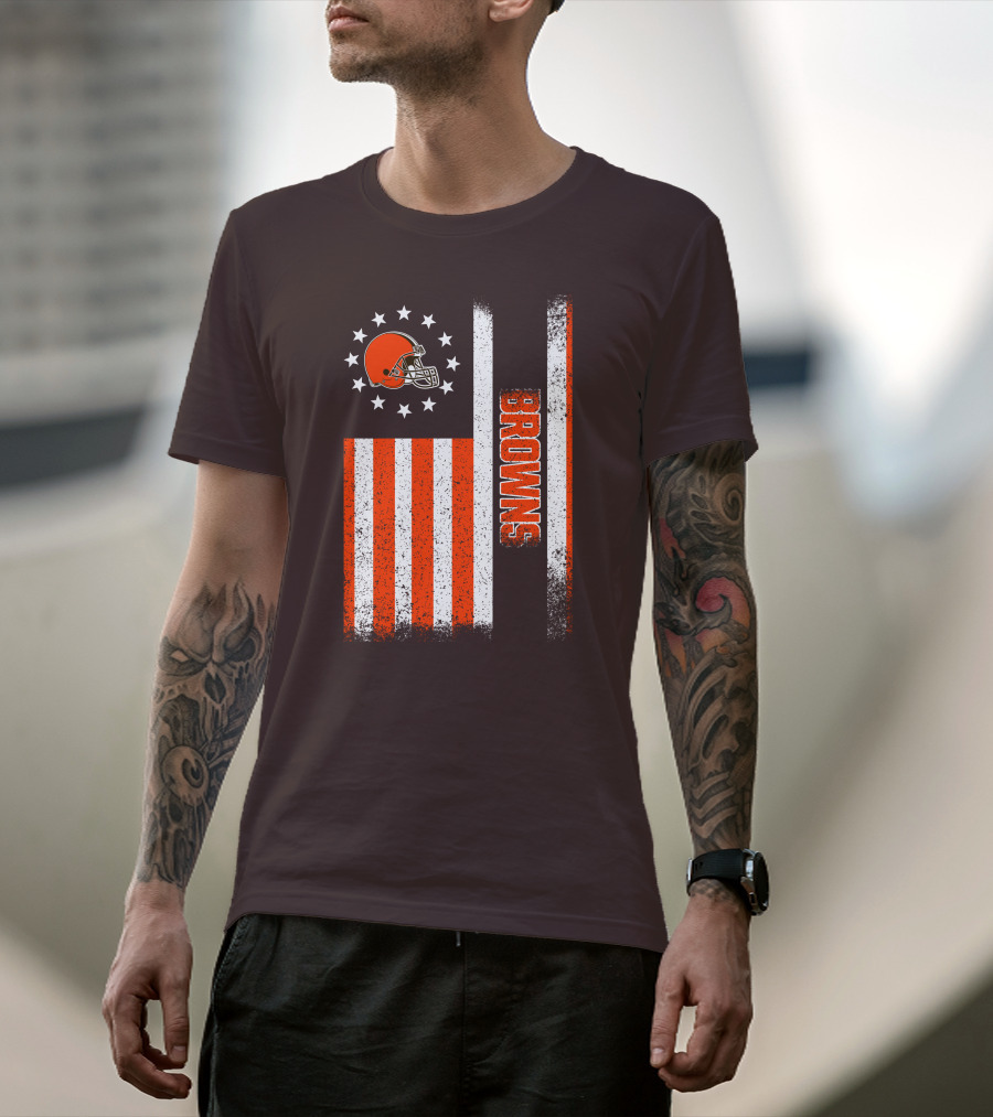 Cleveland Browns Flag Stars And Stripes Helmet Browns T-Shirt