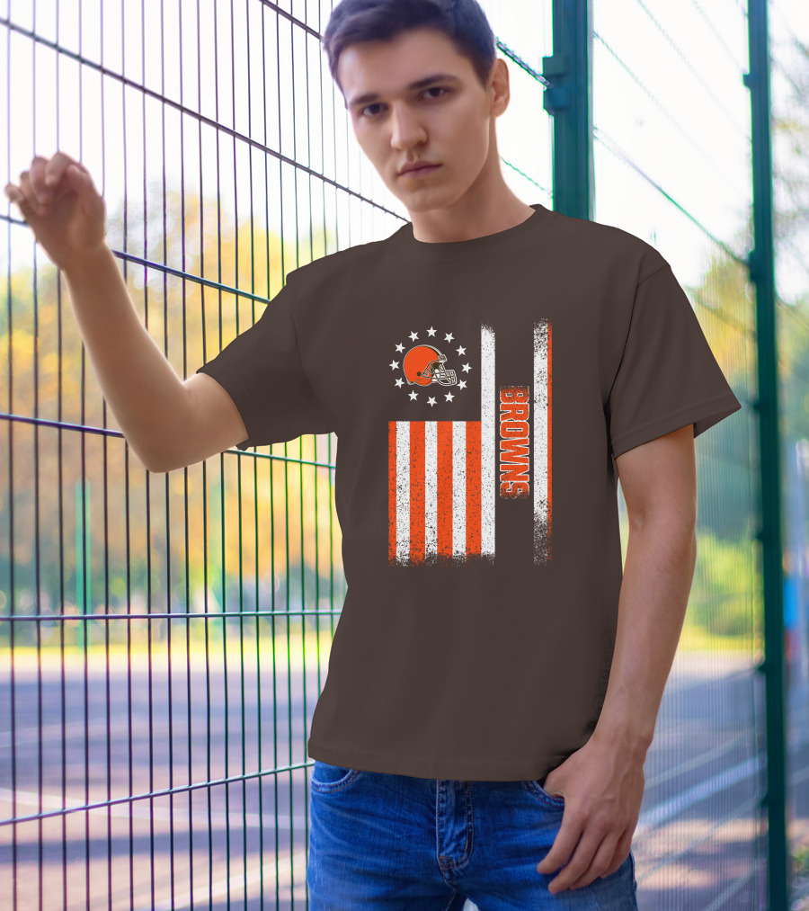 Cleveland Browns Flag Stars And Stripes Helmet Browns T-Shirt