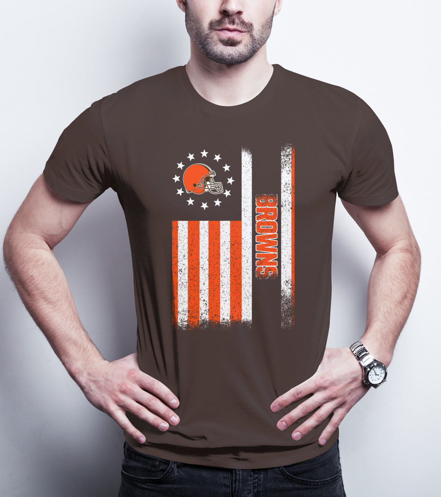 Cleveland Browns Flag Stars And Stripes Helmet Browns T-Shirt