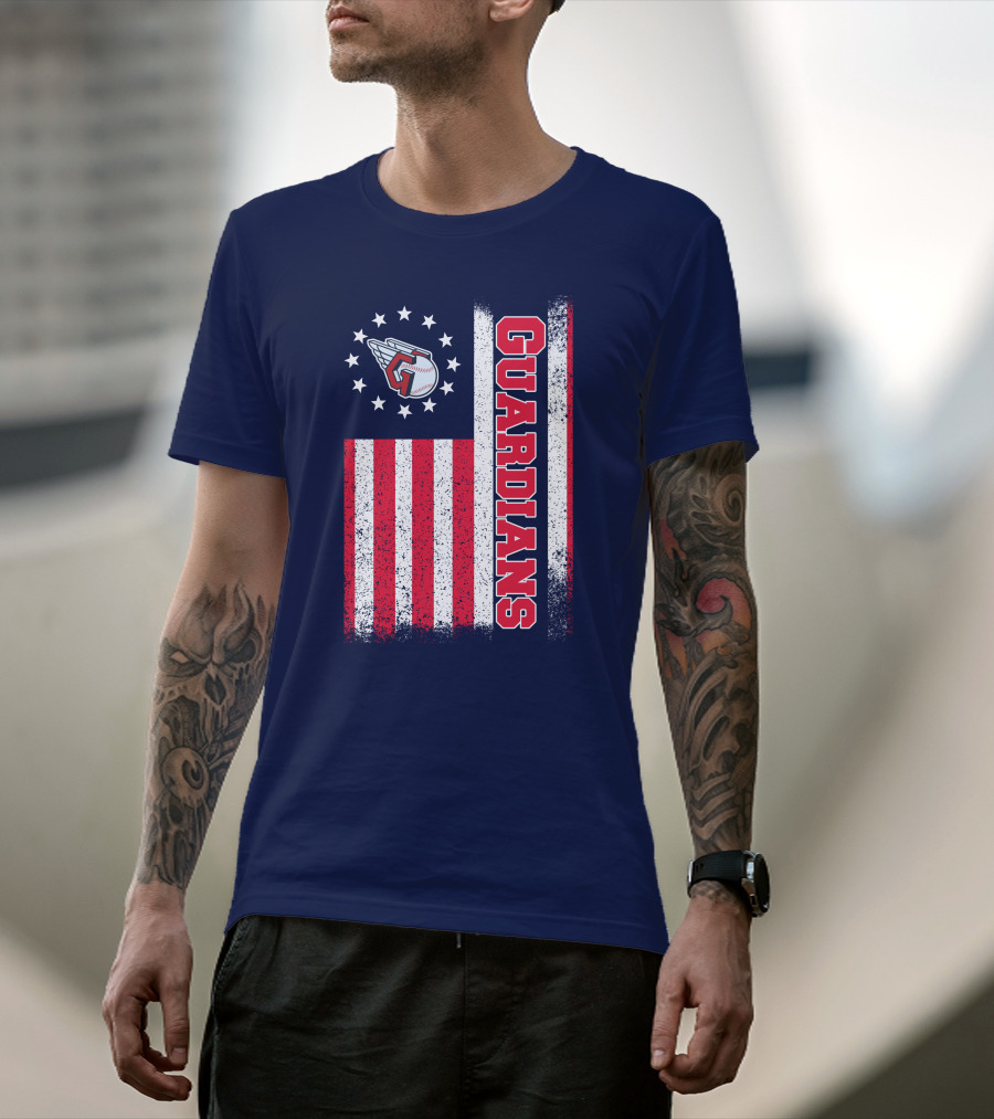 Cleveland Guardians American Flag Logo Winged Baseball Stars T-Shirt