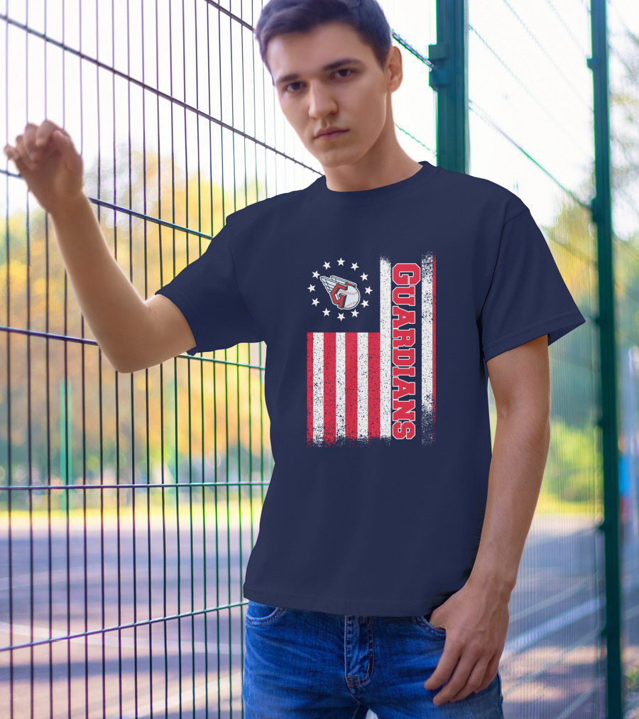Cleveland Guardians American Flag Logo Winged Baseball Stars T-Shirt