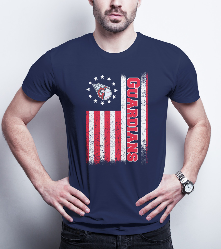 Cleveland Guardians American Flag Logo Winged Baseball Stars T-Shirt