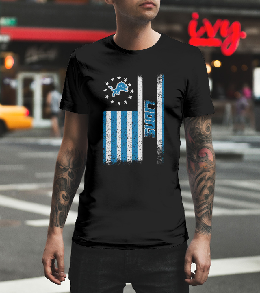 Detroit Lions American Flag Stars And Stripes T-Shirt