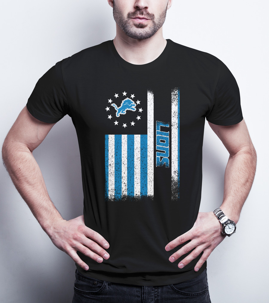 Detroit Lions American Flag Stars And Stripes T-Shirt