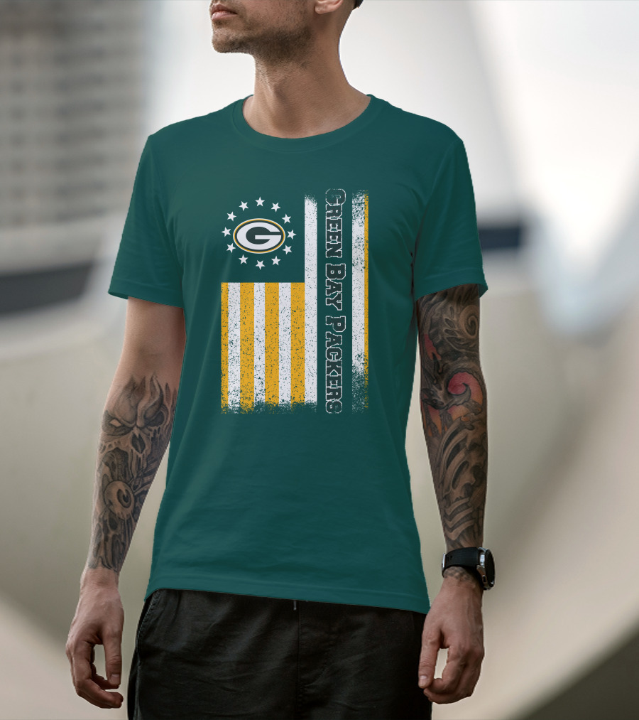 Green Bay Packers American Flag Stars Stripes T-Shirt