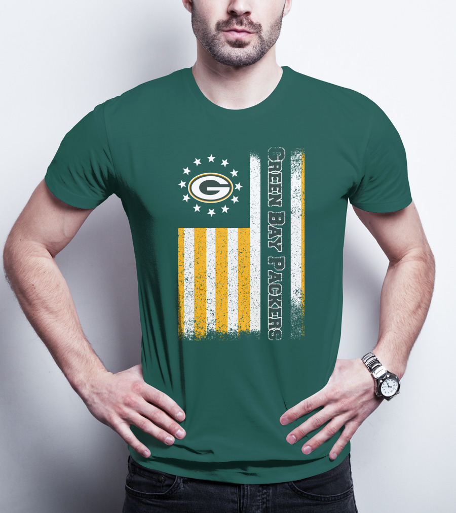 Green Bay Packers American Flag Stars Stripes T-Shirt