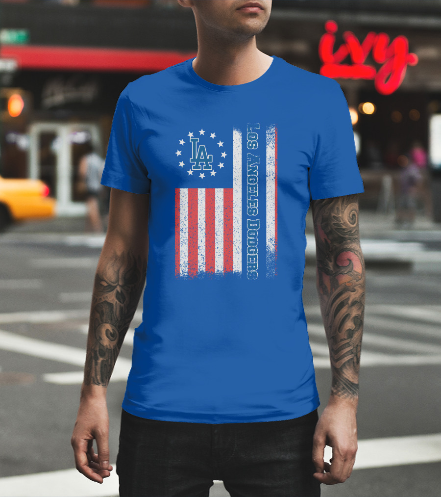 Los Angeles Dodgers American Flag La Logo Patriotic Stars And Stripes T-Shirt