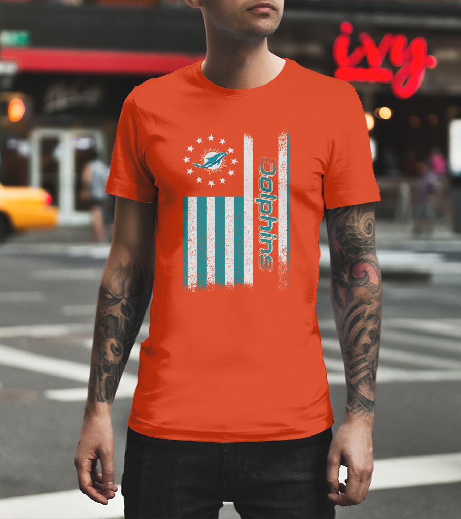 Miami Dolphins American Flag Dolphins Logo Stars T-Shirt