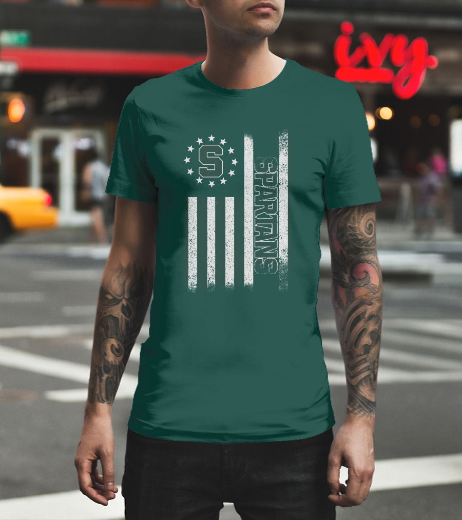 Michigan State Spartans S Logo Flag T-Shirt
