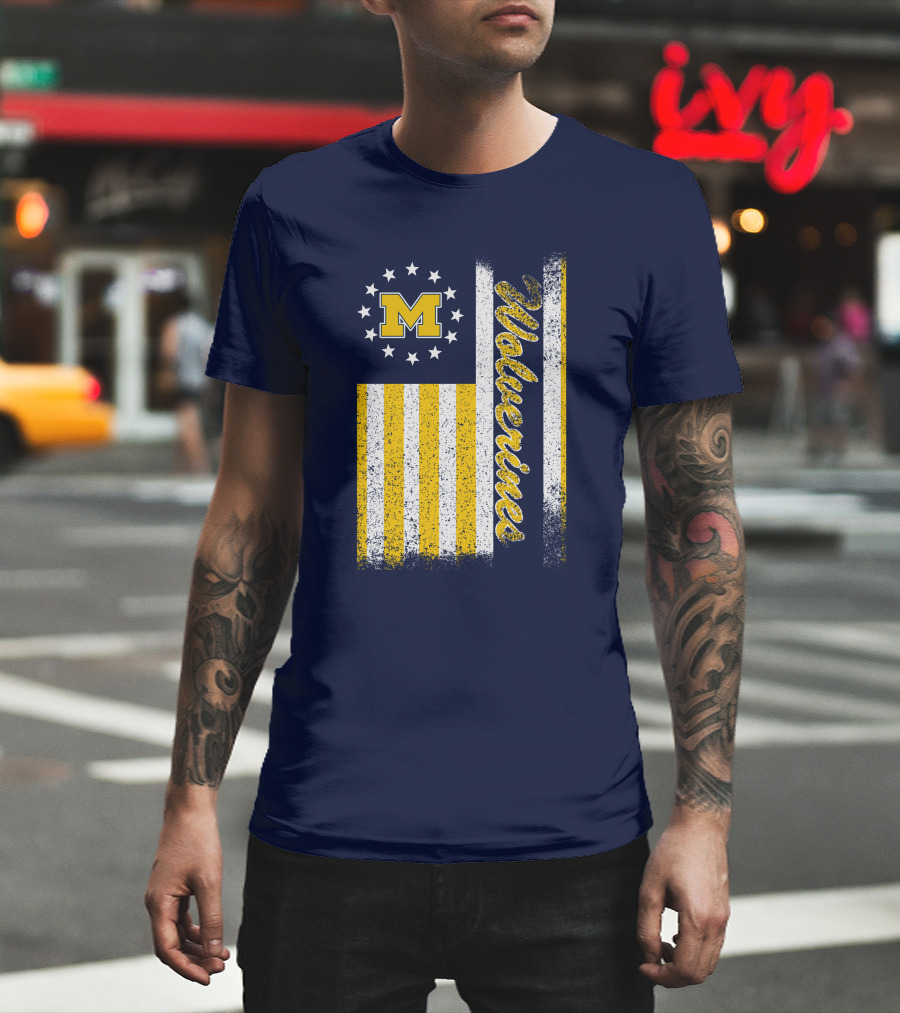 Michigan Wolverines M Logo American Flag Stars Stripes Edition T-Shirt