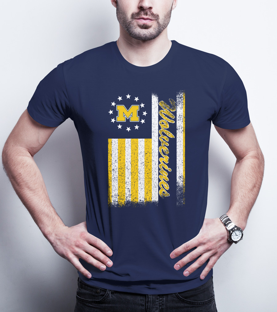 Michigan Wolverines M Logo American Flag Stars Stripes Edition T-Shirt