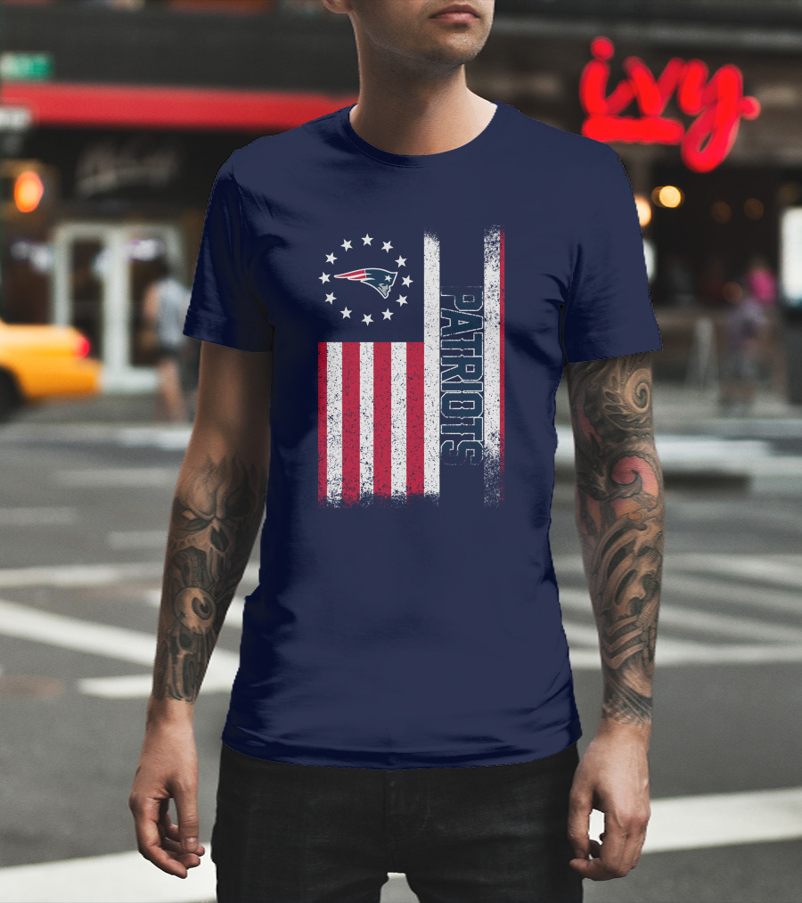New England Patriots American Flag Patriots Logo Stars And Stripes T-Shirt