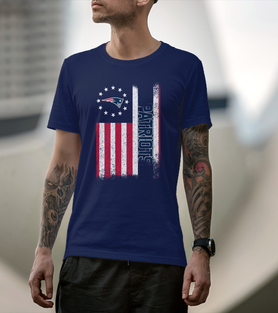 New England Patriots American Flag Patriots Logo Stars And Stripes T-Shirt