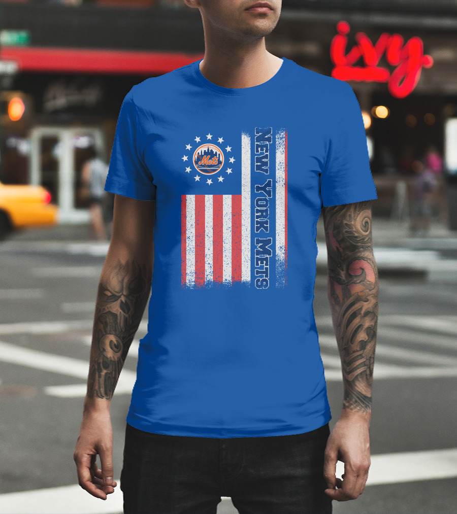 New York Mets American Flag Stars Stripes T-Shirt