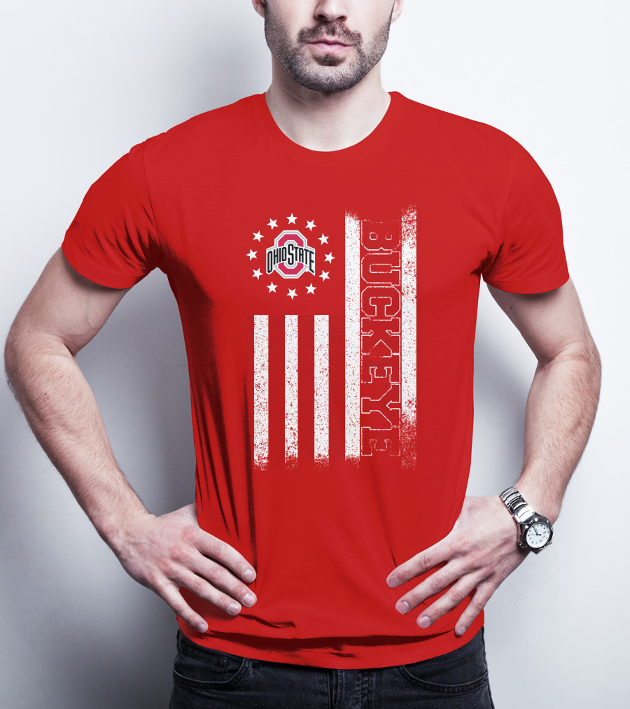 Ohio State Buckeye Stars And Stripes American Flag T-Shirt
