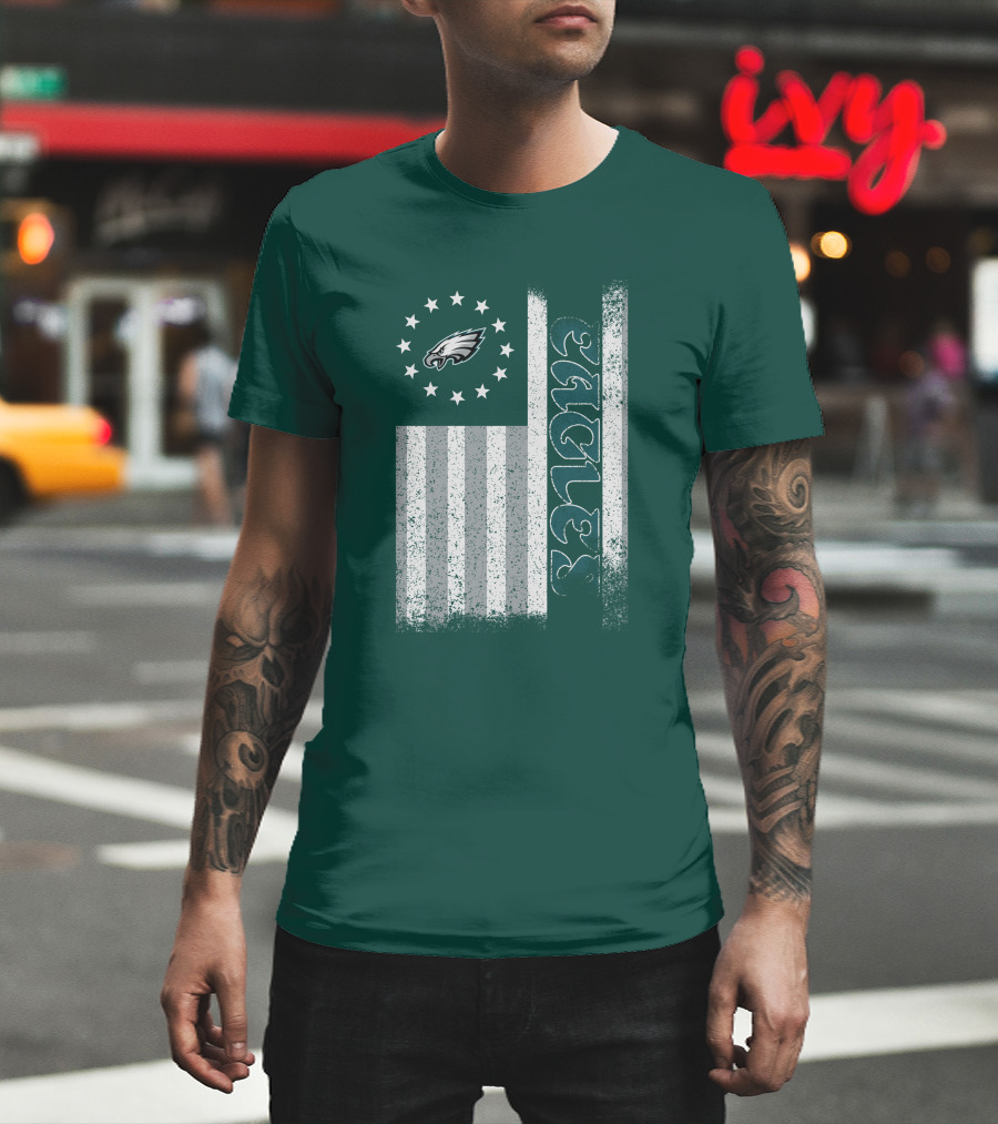 Philadelphia Eagles Stars And Stripes American Flag T-Shirt