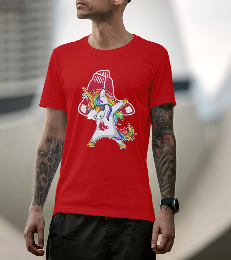Boston Red Sox Dabbing Unicorn Rainbow Mane Sox T-Shirt