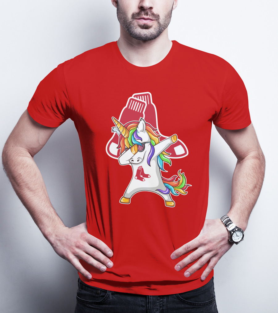 Boston Red Sox Dabbing Unicorn Rainbow Mane Sox T-Shirt