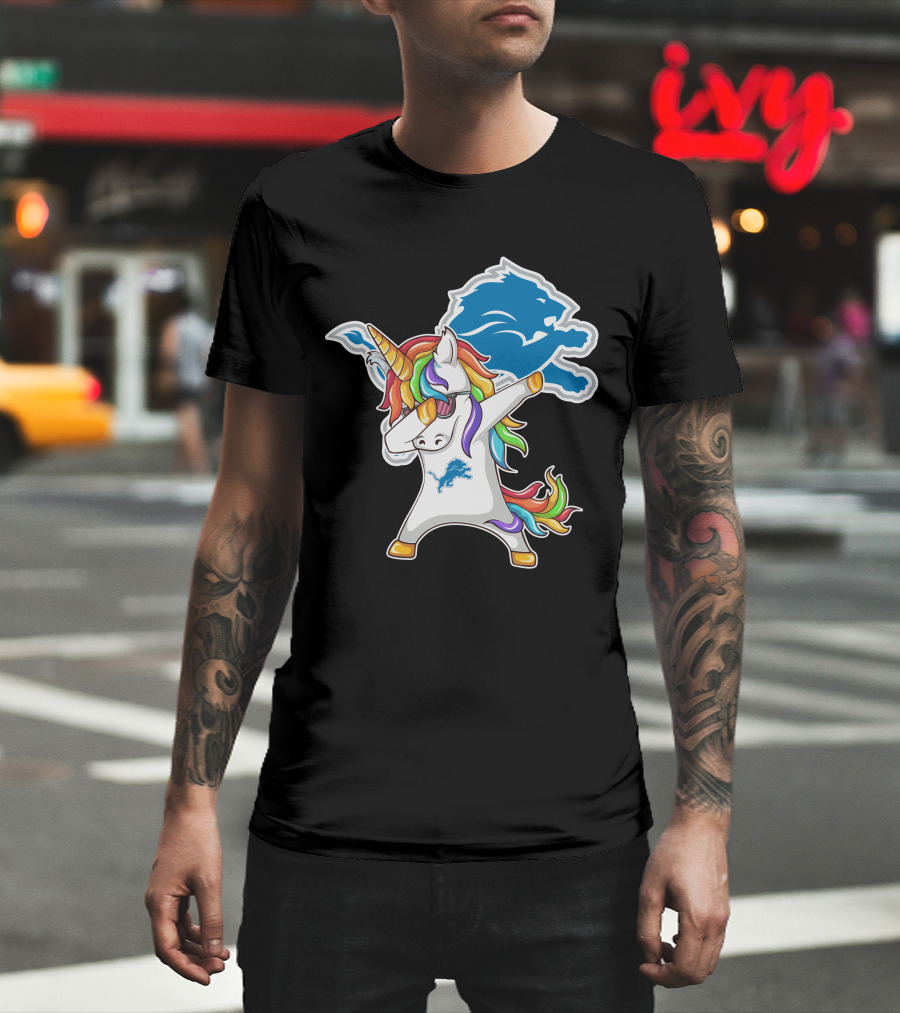 Detroit Lions Rainbow Unicorn Dabbing T-Shirt