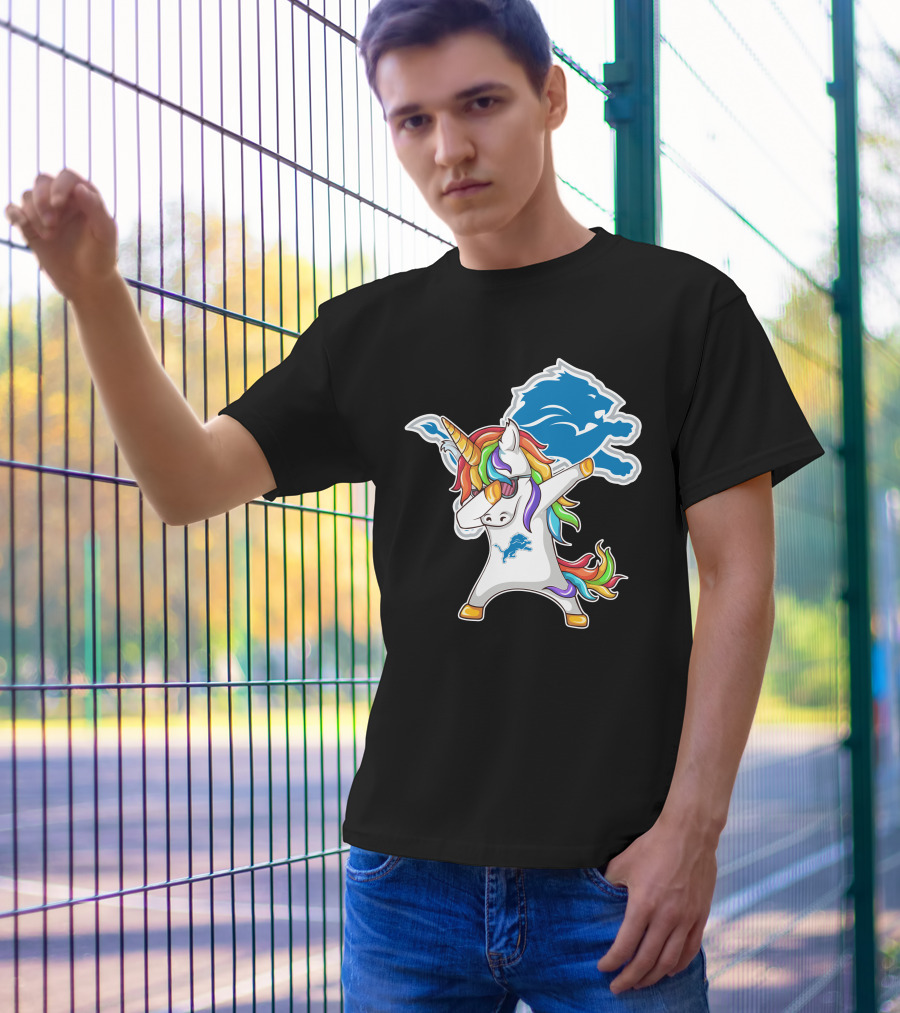 Detroit Lions Rainbow Unicorn Dabbing T-Shirt