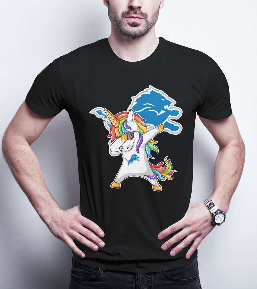 Detroit Lions Rainbow Unicorn Dabbing T-Shirt