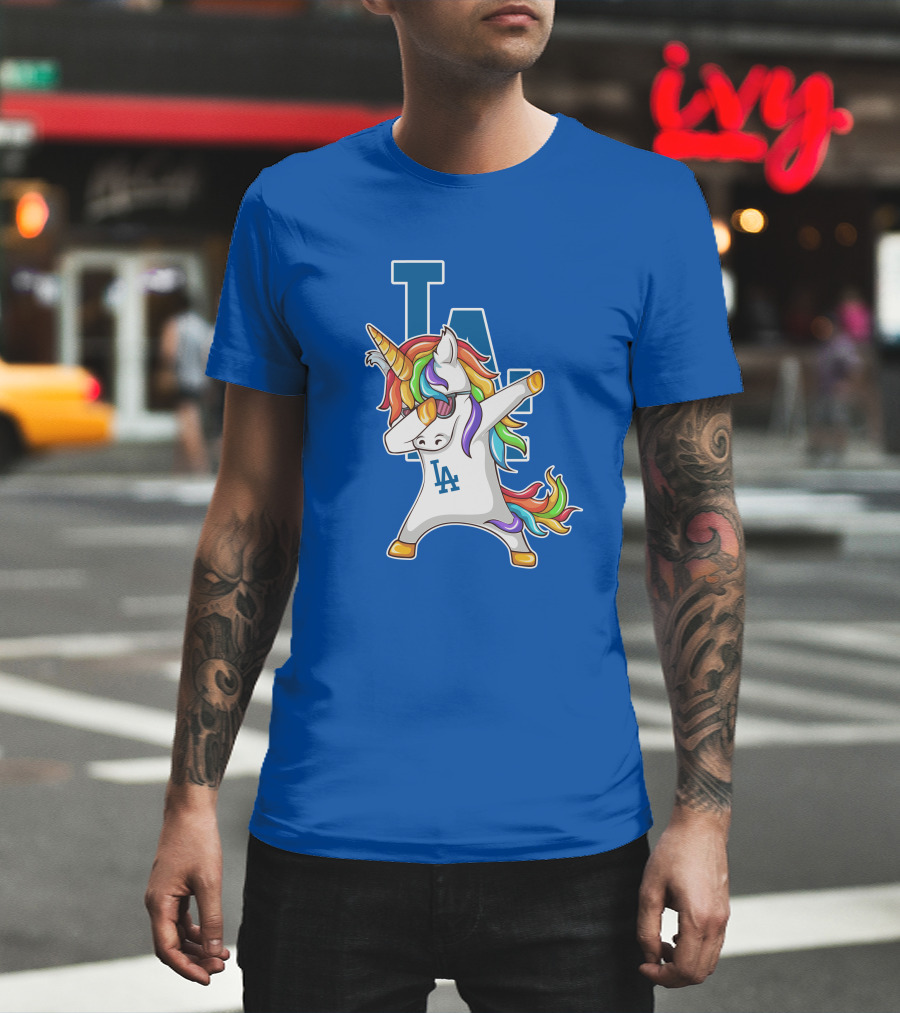LA Dodgers Unicorn Dabbing Rainbow Mane T-Shirt