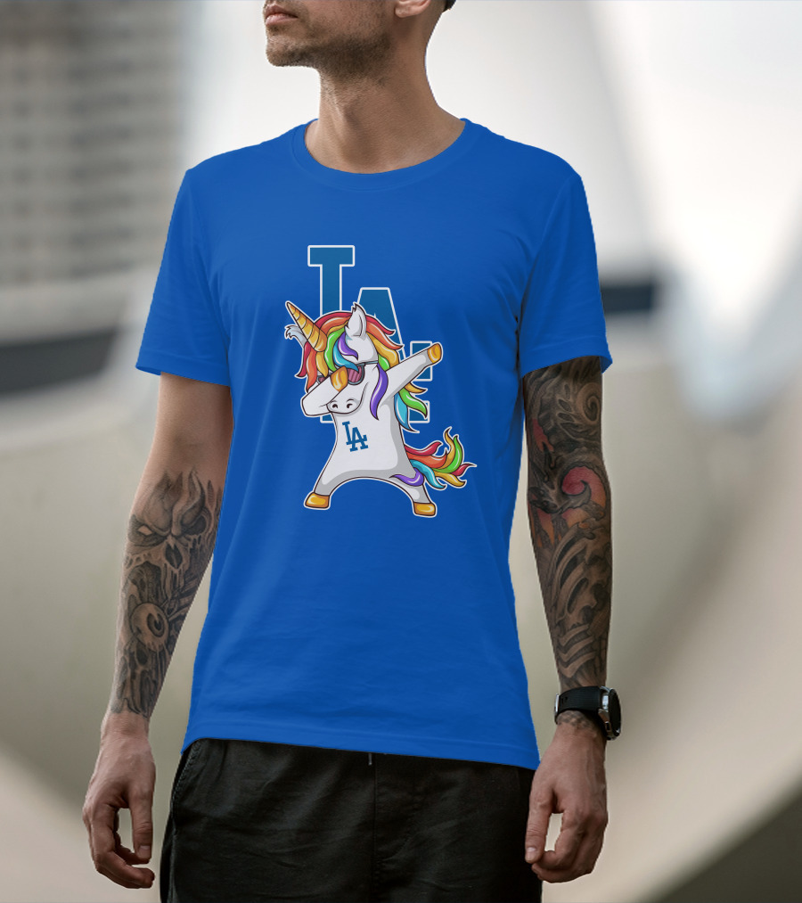 LA Dodgers Unicorn Dabbing Rainbow Mane T-Shirt