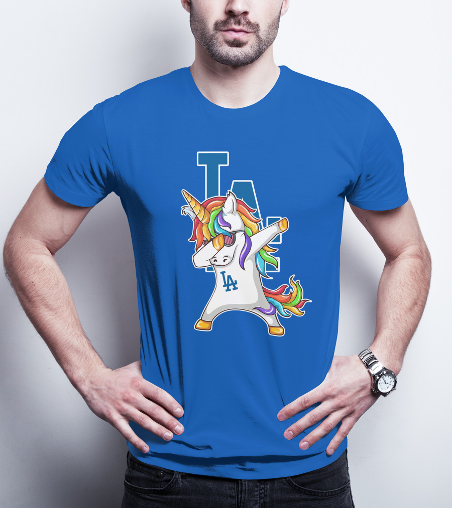 LA Dodgers Unicorn Dabbing Rainbow Mane T-Shirt