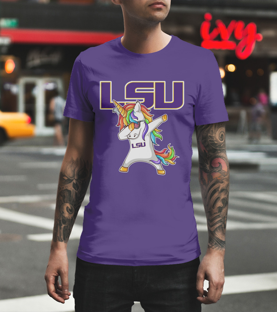 LSU Tigers Unicorn Dabbing Rainbow Mane T-Shirt