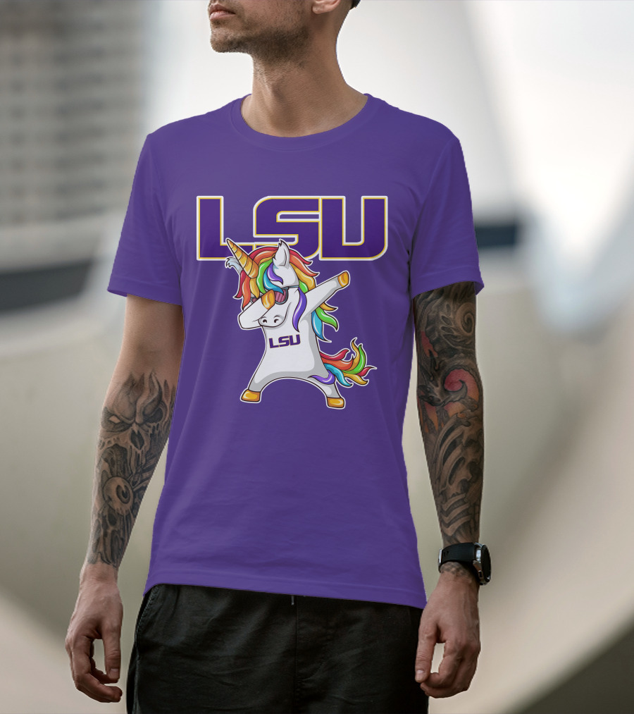 LSU Tigers Unicorn Dabbing Rainbow Mane T-Shirt