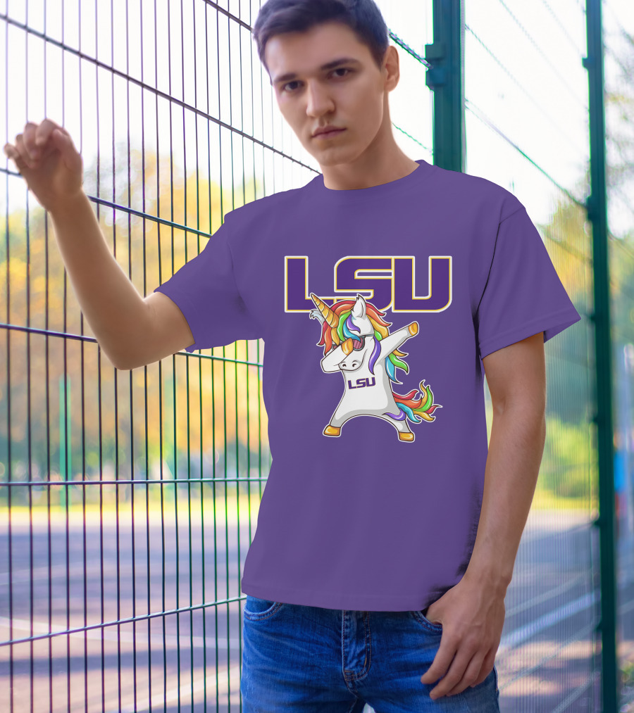 LSU Tigers Unicorn Dabbing Rainbow Mane T-Shirt