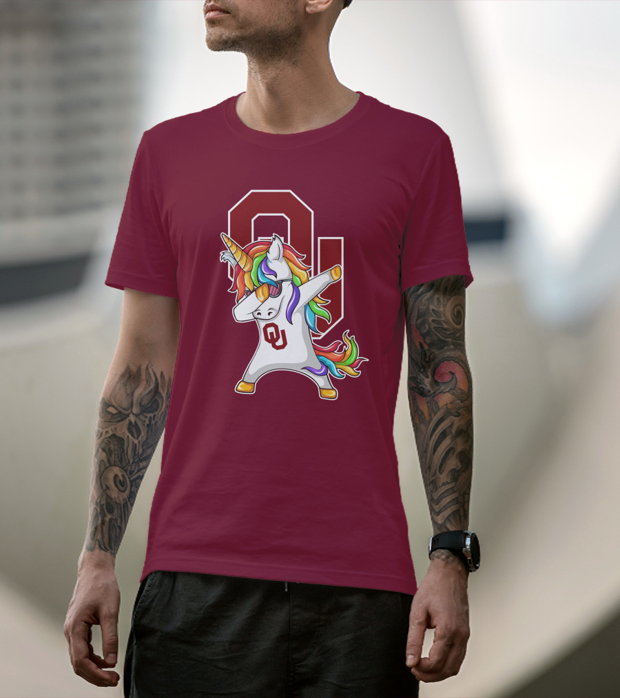 Oklahoma Sooners OU Logo Rainbow Unicorn Dabbing T-Shirt