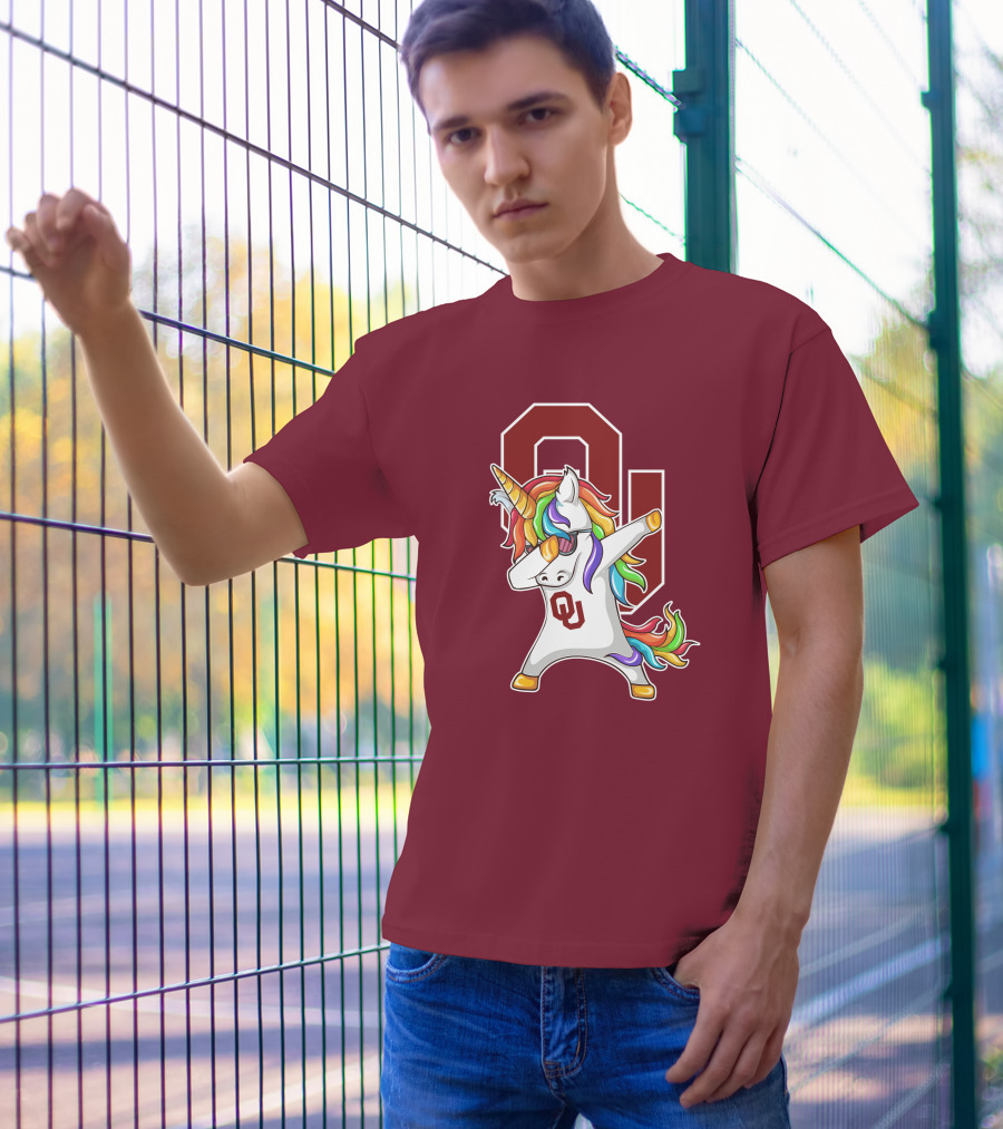 Oklahoma Sooners OU Logo Rainbow Unicorn Dabbing T-Shirt