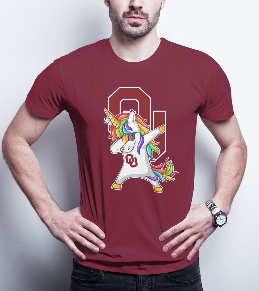 Oklahoma Sooners OU Logo Rainbow Unicorn Dabbing T-Shirt