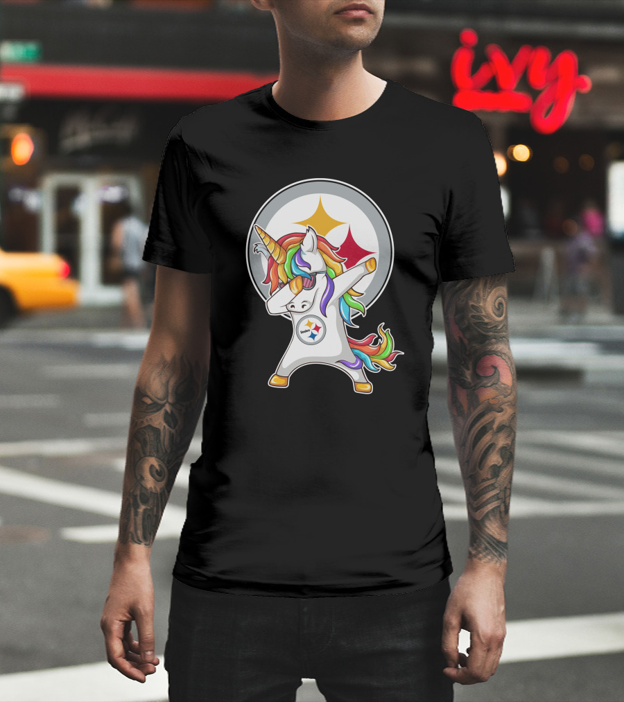 Pittsburgh Steelers Dabbing Unicorn Fan Design Rainbow T-Shirt