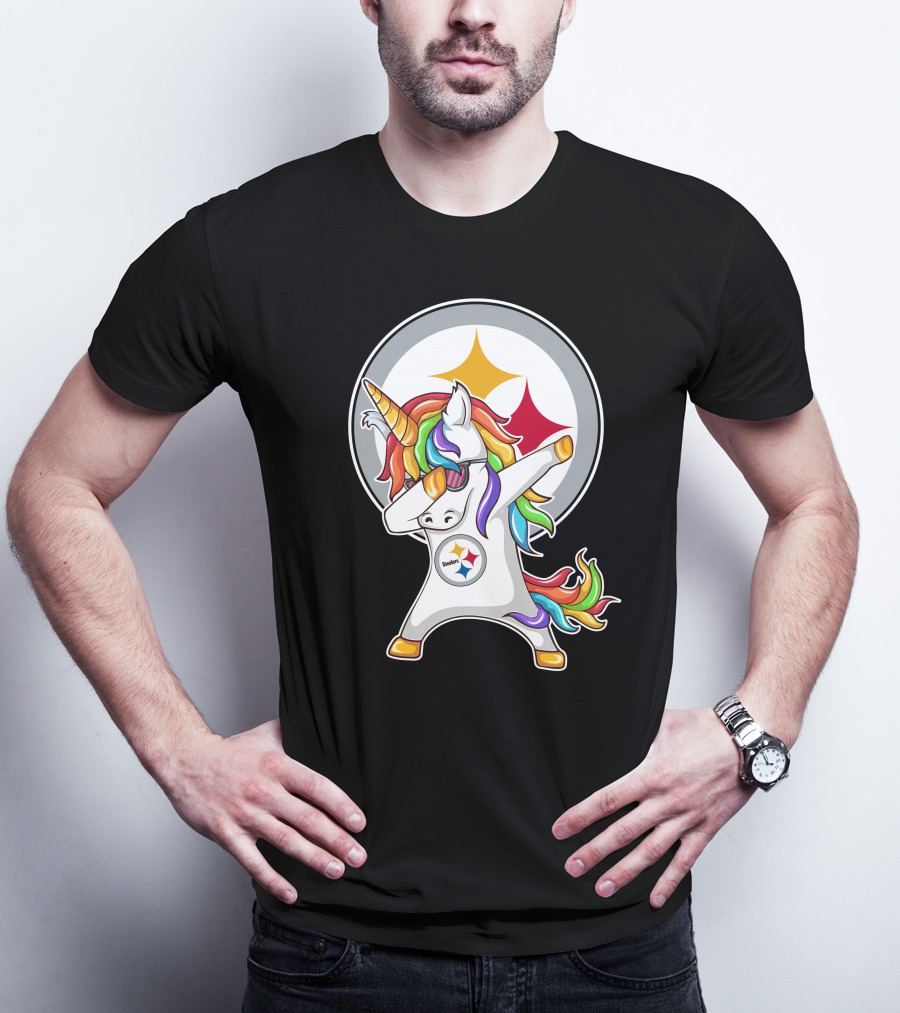 Pittsburgh Steelers Dabbing Unicorn Fan Design Rainbow T-Shirt