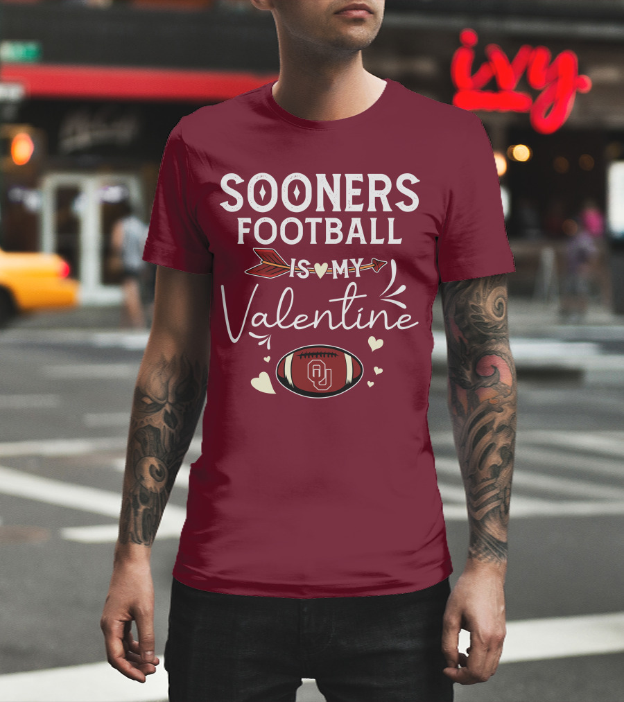 Sooners Football Is My Valentine OU Football Red Arrow And Hearts T-Shirt