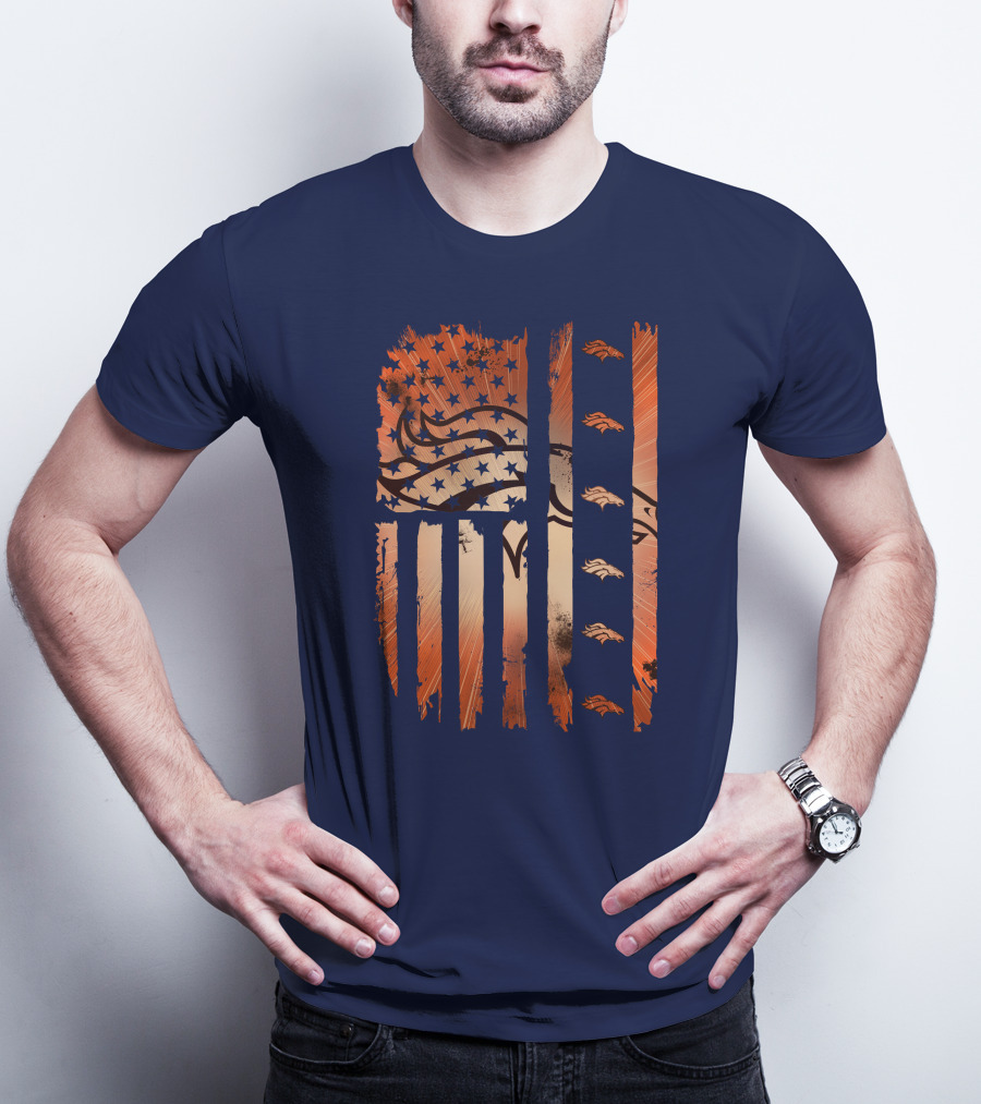 Denver Broncos Distressed American Flag Stars And Stripes T-Shirt
