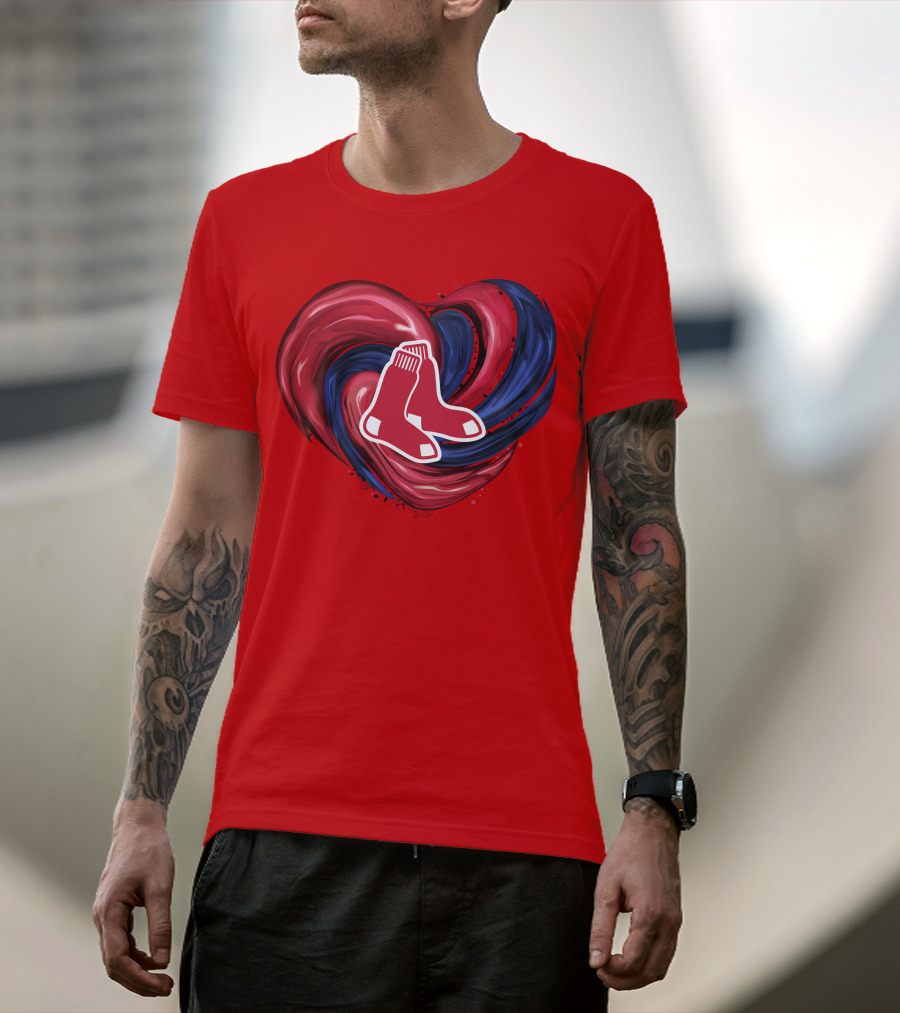 Boston Red Sox Tornado Heart Red And Blue Sox T-Shirt