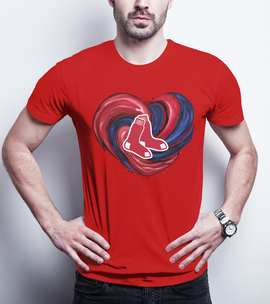 Boston Red Sox Tornado Heart Red And Blue Sox T-Shirt