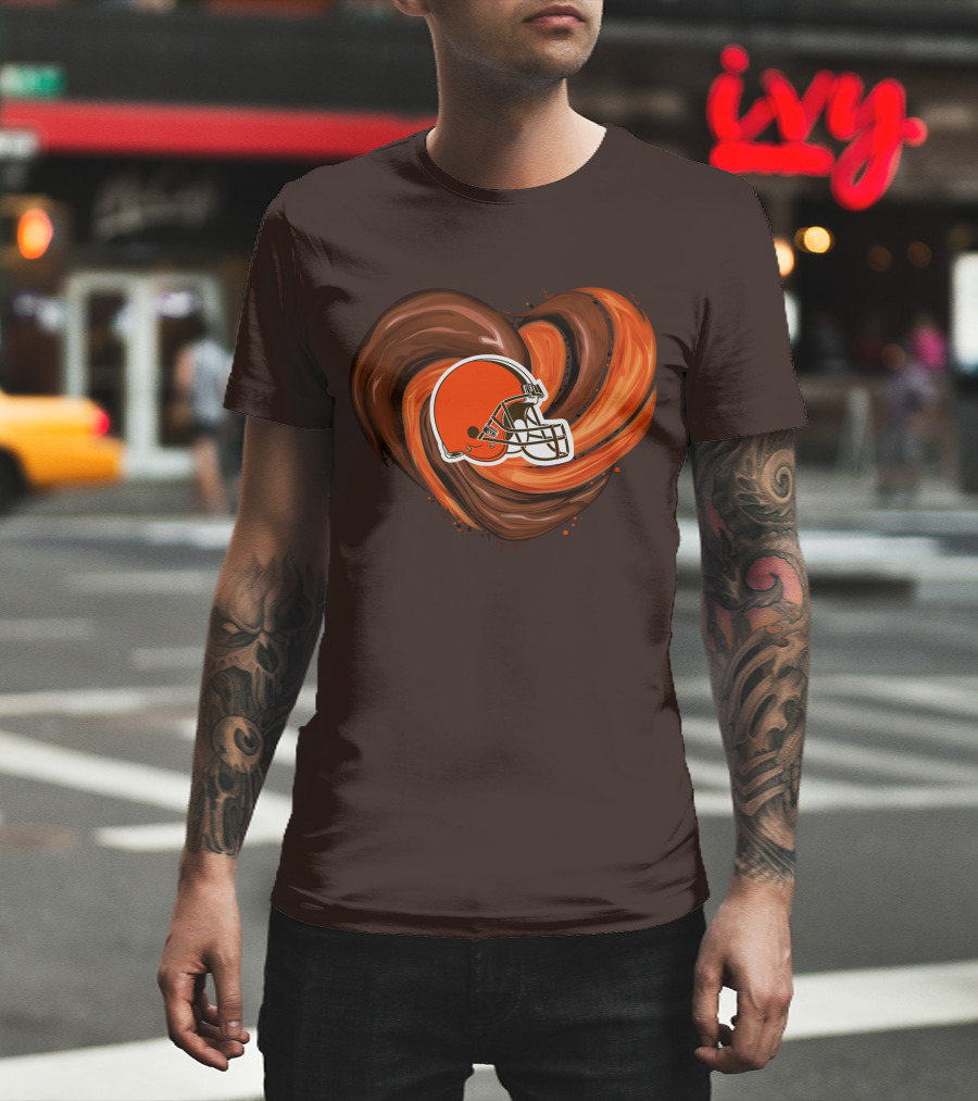 Cleveland Browns Football Helmet Tornado Heart T-Shirt