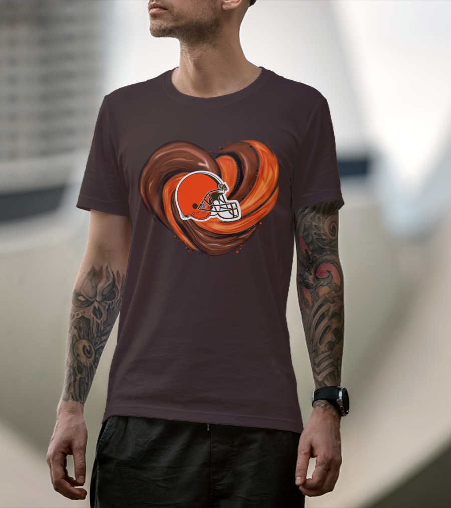 Cleveland Browns Football Helmet Tornado Heart T-Shirt