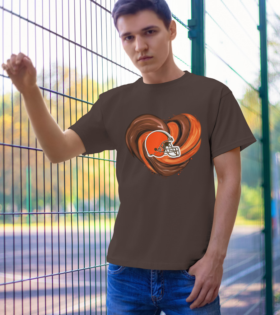 Cleveland Browns Football Helmet Tornado Heart T-Shirt