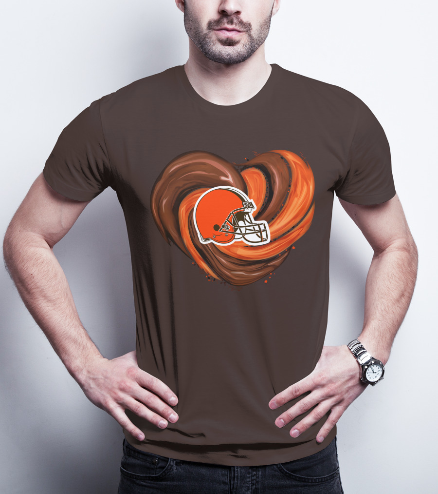 Cleveland Browns Football Helmet Tornado Heart T-Shirt