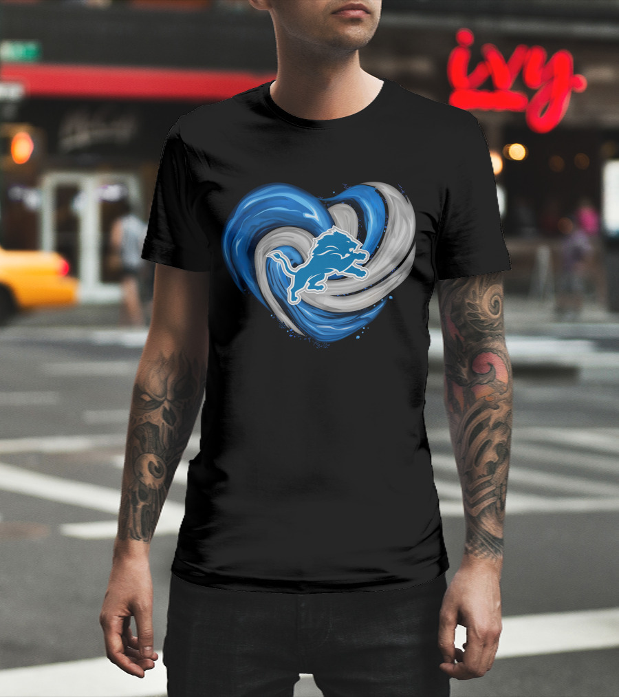 Detroit Lions Blue And Silver Swirling Heart T-Shirt