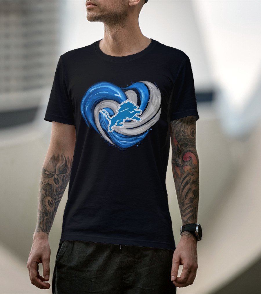 Detroit Lions Blue And Silver Swirling Heart T-Shirt