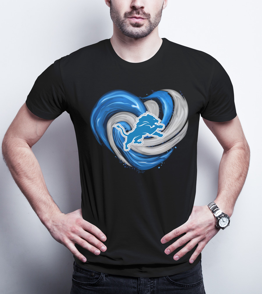 Detroit Lions Blue And Silver Swirling Heart T-Shirt