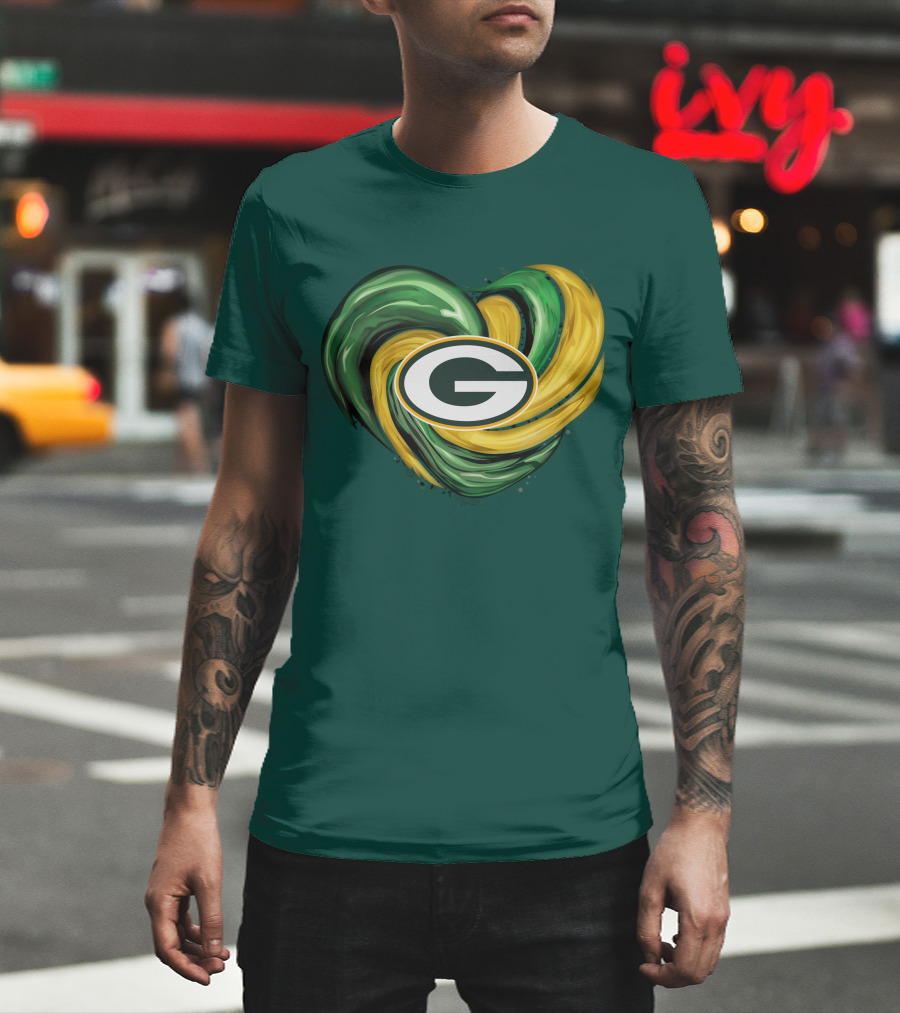 Green Bay Packers Heart Logo Swirl Tornado T-Shirt